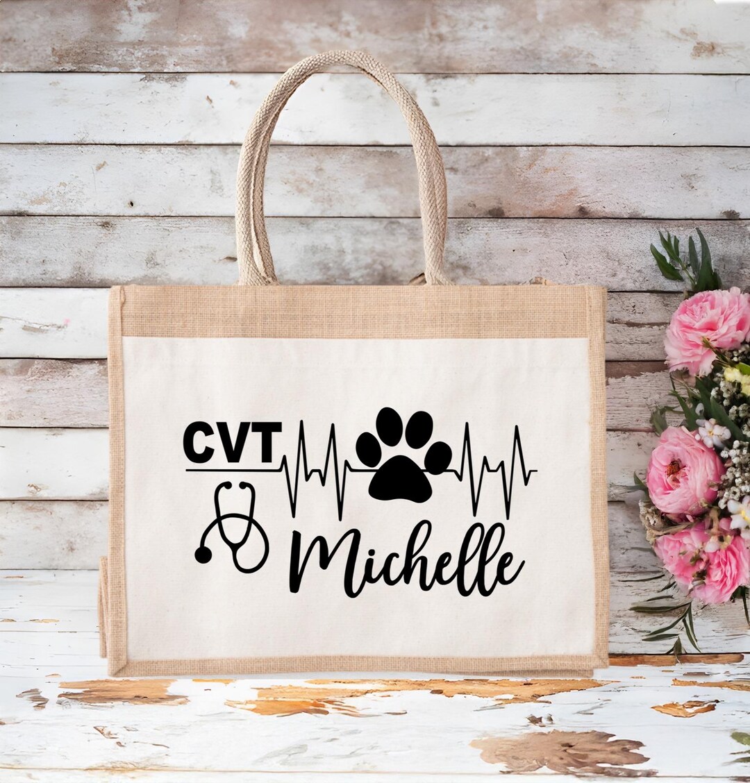 Personalized CVT Tote Bag, Personalized Vet Tech Jute Bag, Custom Vet ...