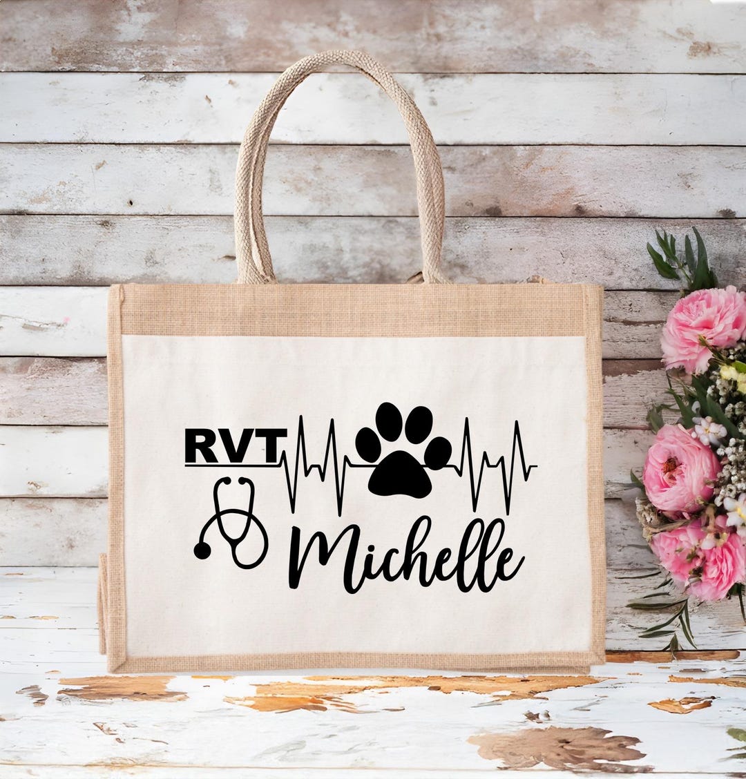 Personalized Vet Tech Jute Bag, Custom Vet Tech Jute Bag, Personalized ...