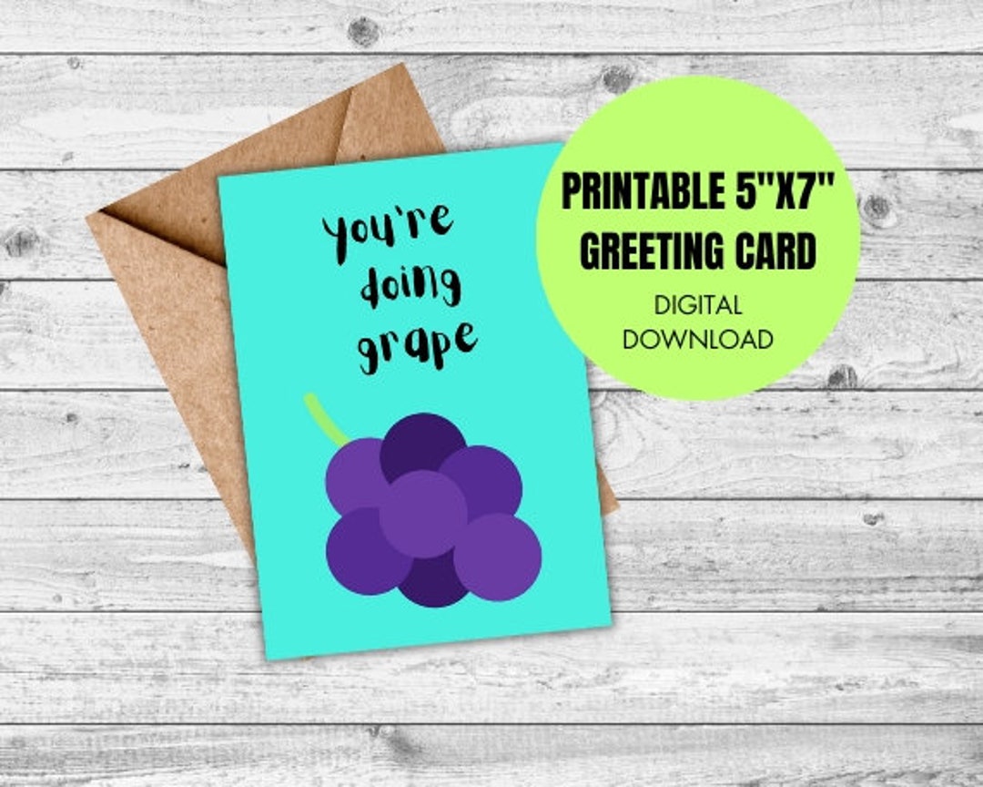 Printable Grape Greeting Card, Digital Grape Greeting Card, 5x7 Digital ...