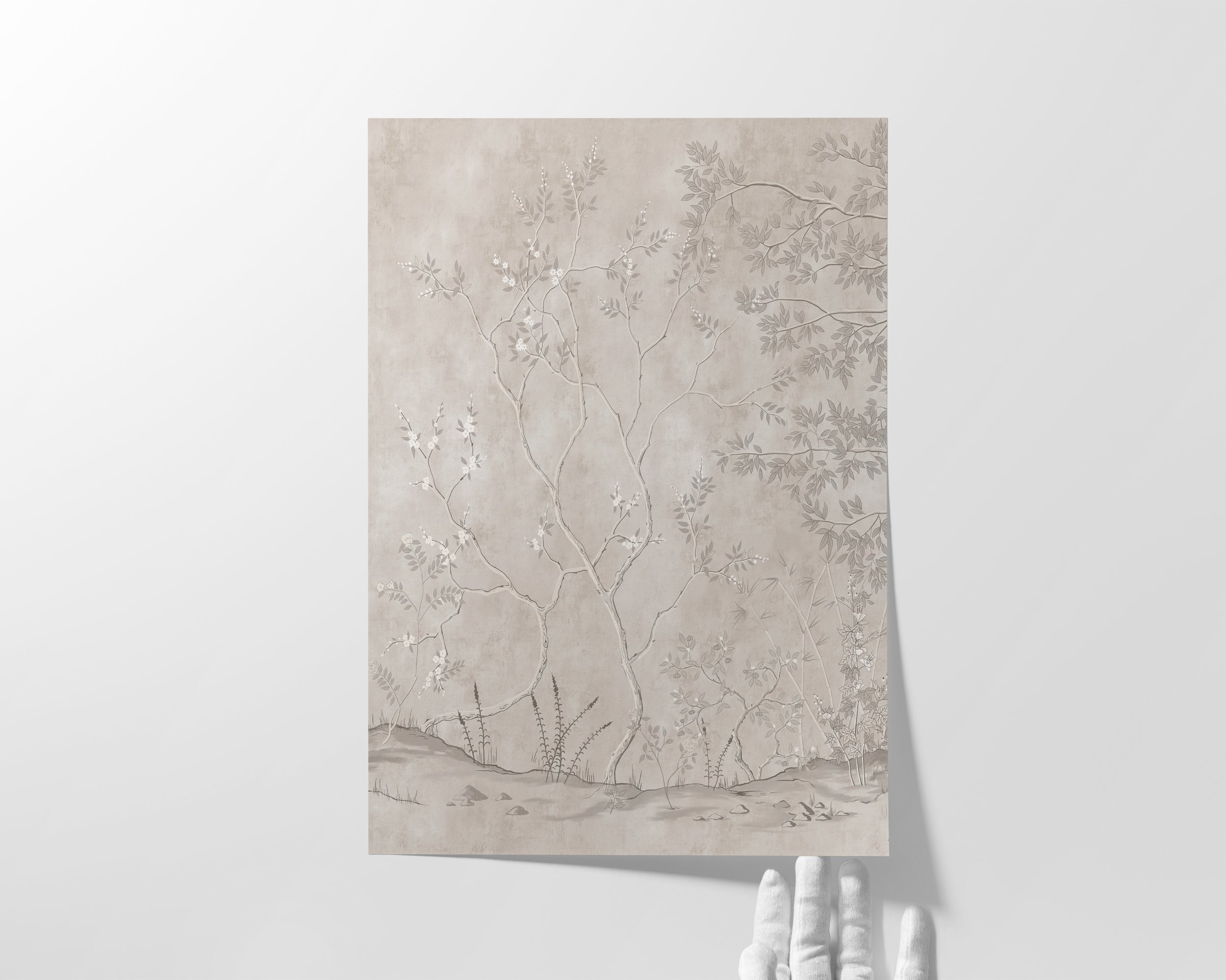 Neutral Chinoiserie Wall Art, Set of 2 Prints, Peacock Painting ...