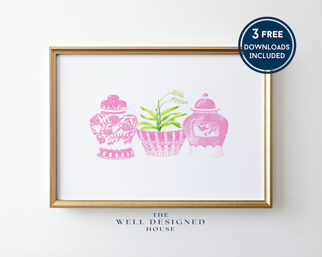 Grandmillenial Wall Art, Pink Ginger Jar Art Print, Downloadable Art ...
