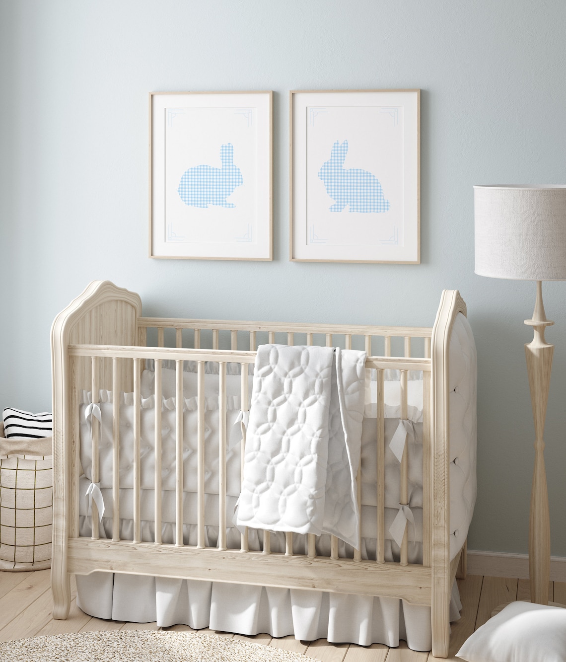Set of 2 Light Blue Gingham Wall Art Prints Artwork for Baby - Etsy