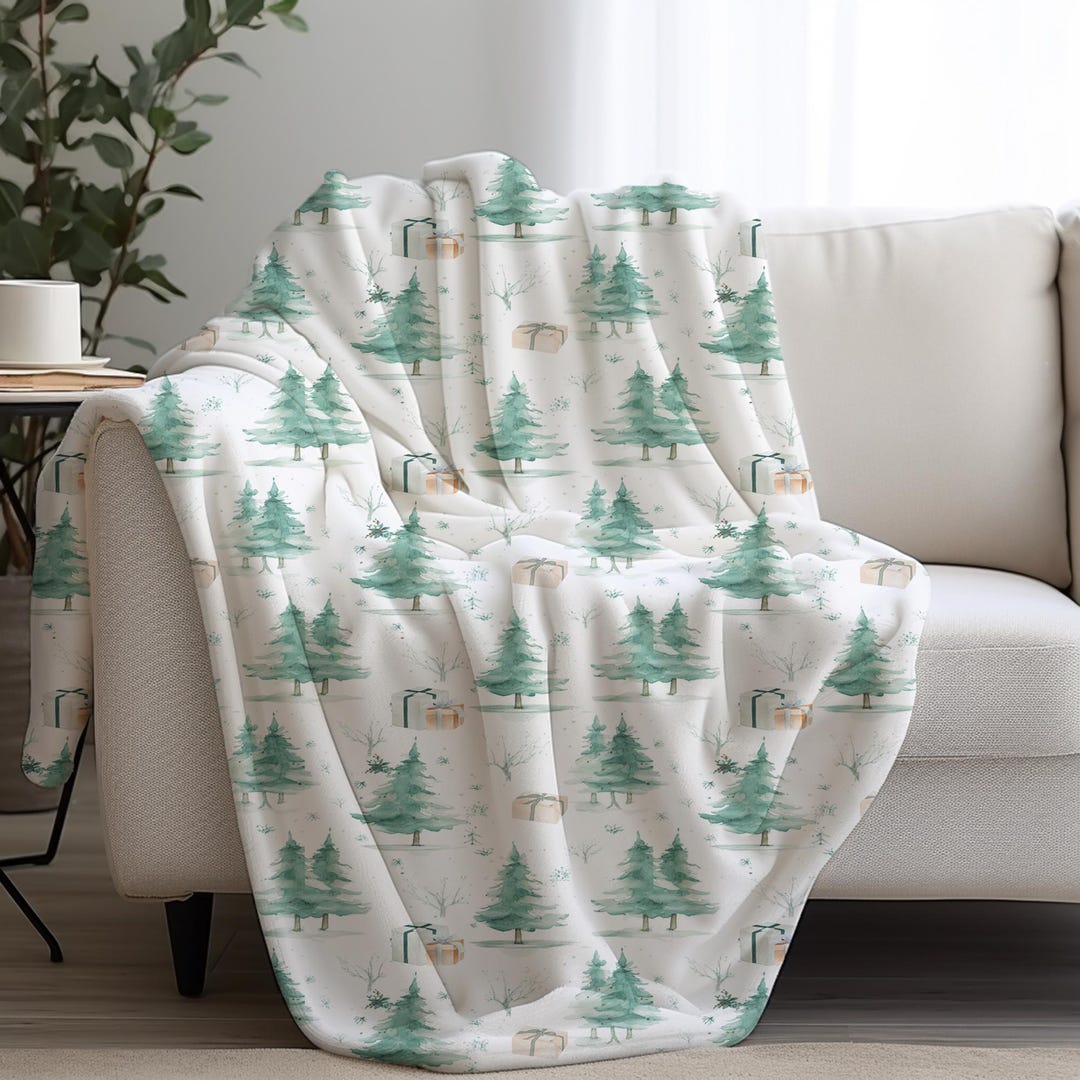 Watercolor Christmas Tree Blanket Christmas Tree Decor Fleece Throw ...