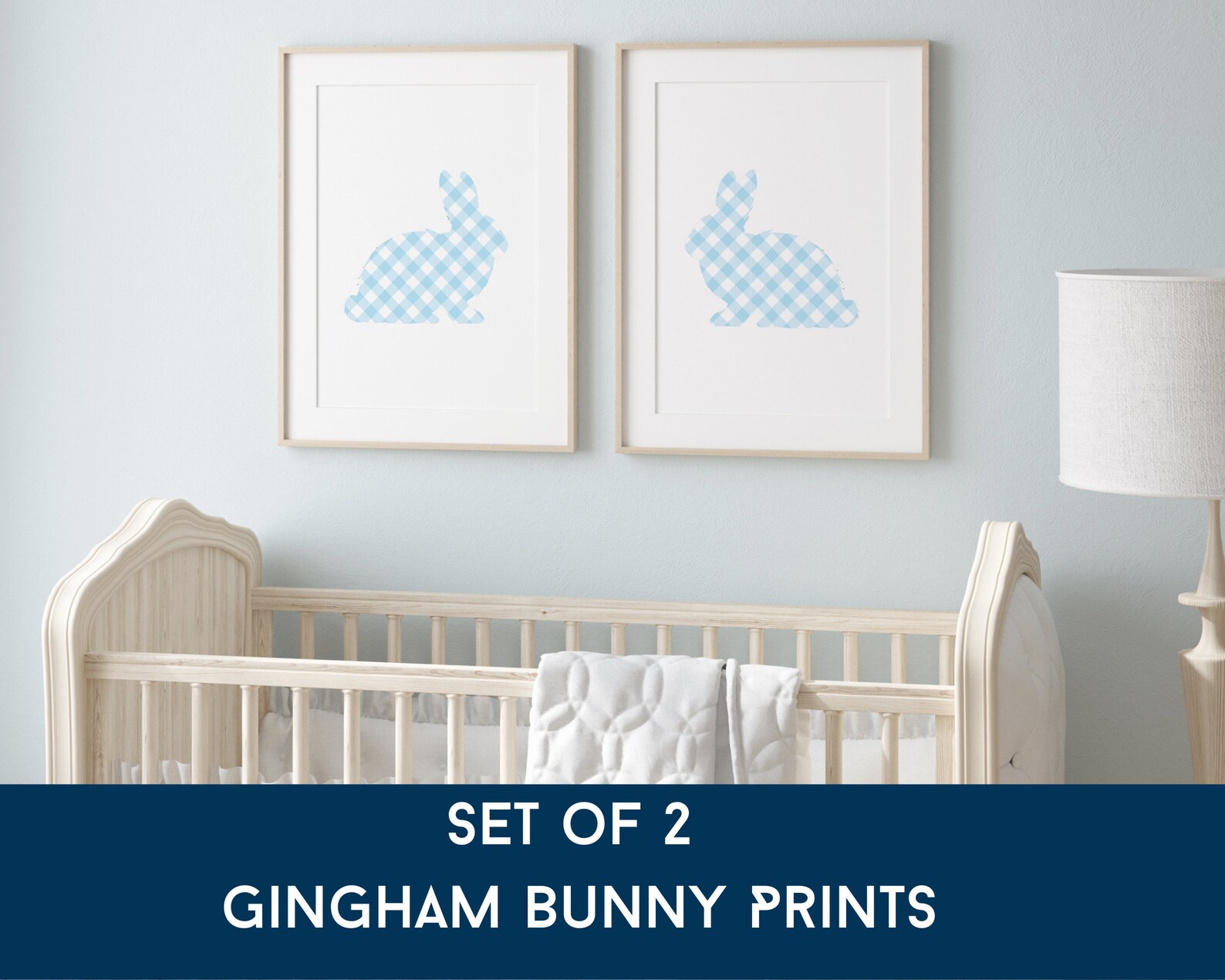 Set of 2 Light Blue Gingham Wall Art Prints, Artwork for Baby Boys ...