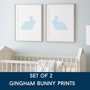 Set of 2 Light Blue Gingham Wall Art Prints, Artwork for Baby Boys ...