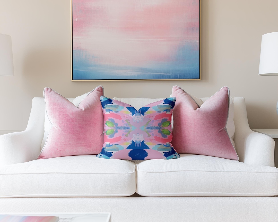 Pink and Navy Blue Pillow Dupe Pillow Preppy Pillows Watercolor Dorm ...