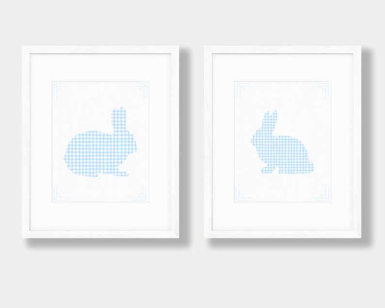 Set of 2 Light Blue Gingham Wall Art Prints, Artwork for Baby Boys ...