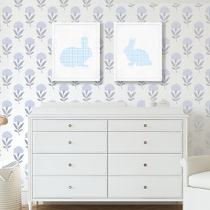 Set of 2 Light Blue Gingham Wall Art Prints Artwork for Baby - Etsy
