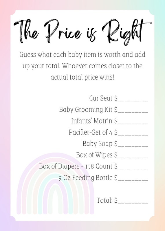The Price is Right Baby Shower Game - Etsy