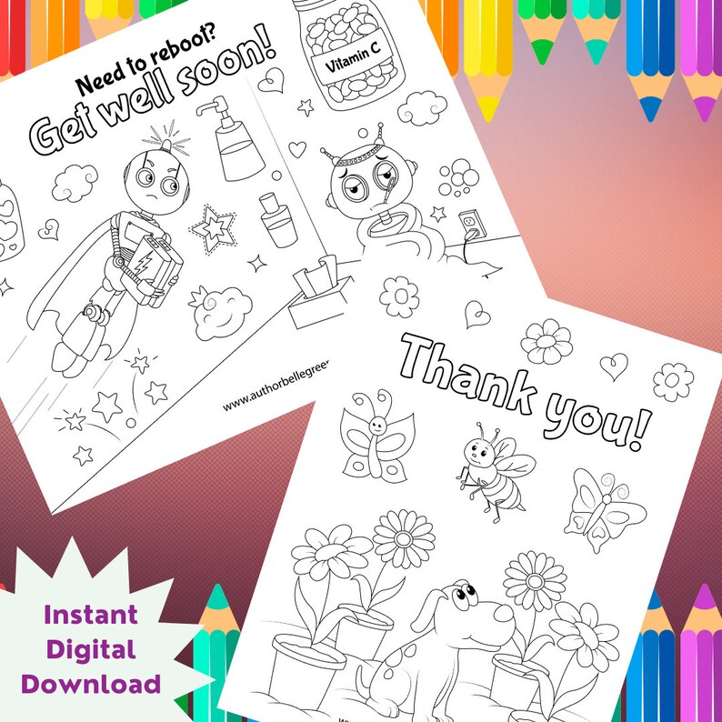 Special Events Family Coloring Pages BIRTHDAY GET WELL - Etsy