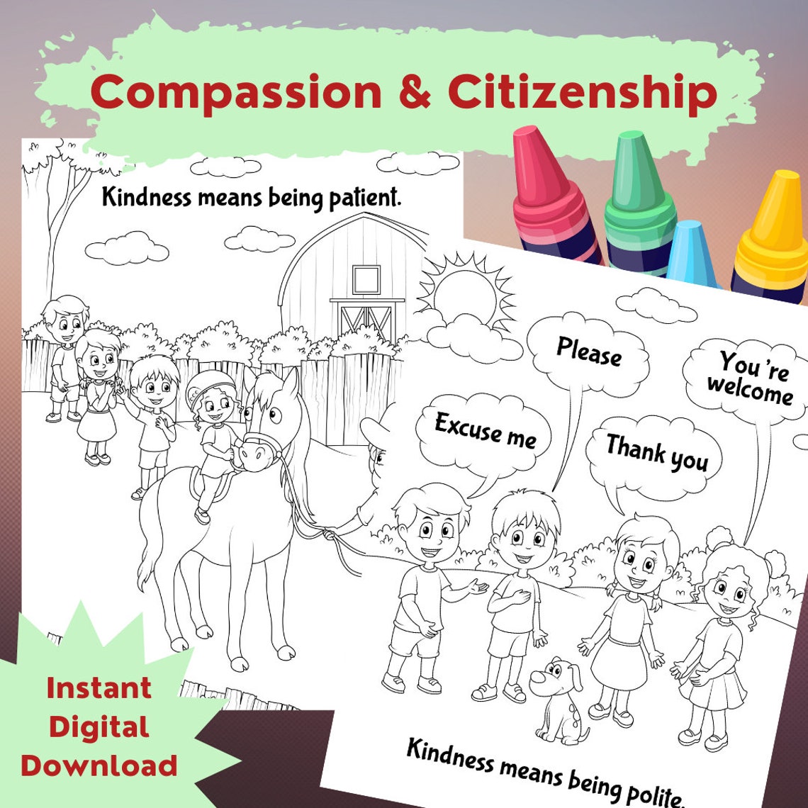 Buy Kindness Coloring Pages for Kids (NO AI USED) - Instant Printable ...