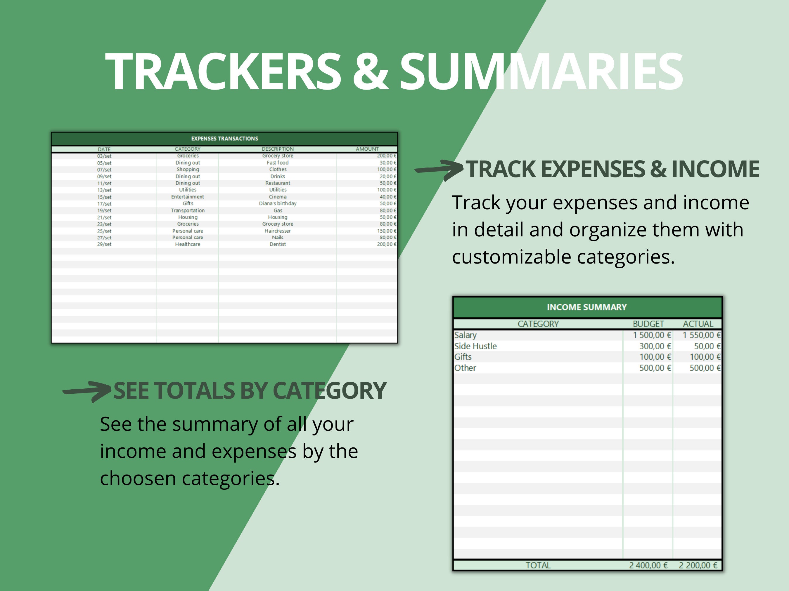 Monthly Budget Spreadsheet for Excel, Personal Finance, Monthly Income ...