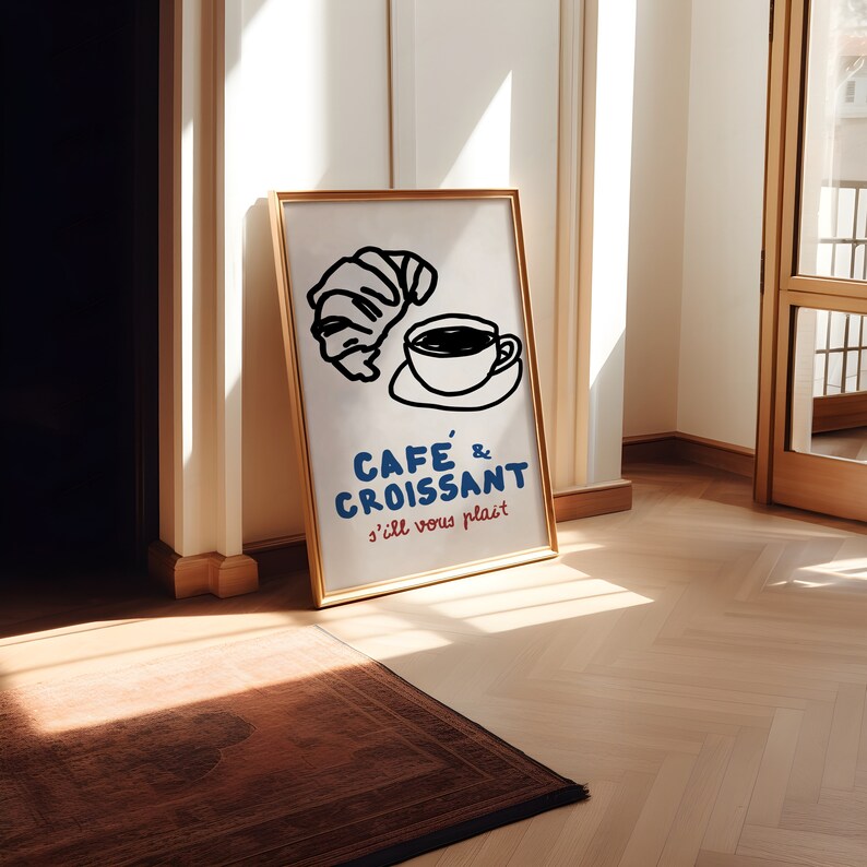 French Cafe Croissant Print, Cafe Et Croissant Poster, French Croissant ...