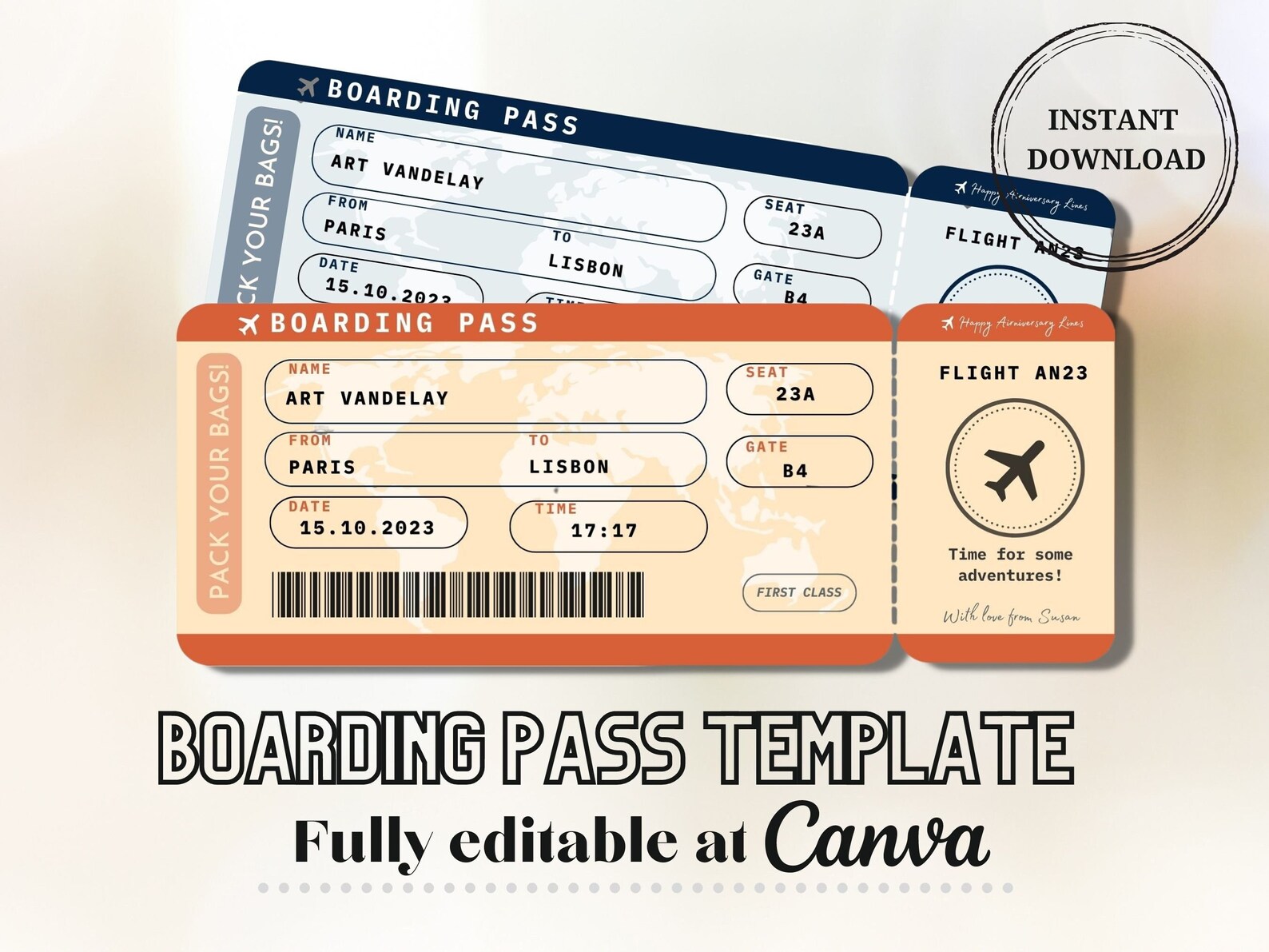 Editable Boarding Pass Template, Printable Airline Ticket, Canva ...