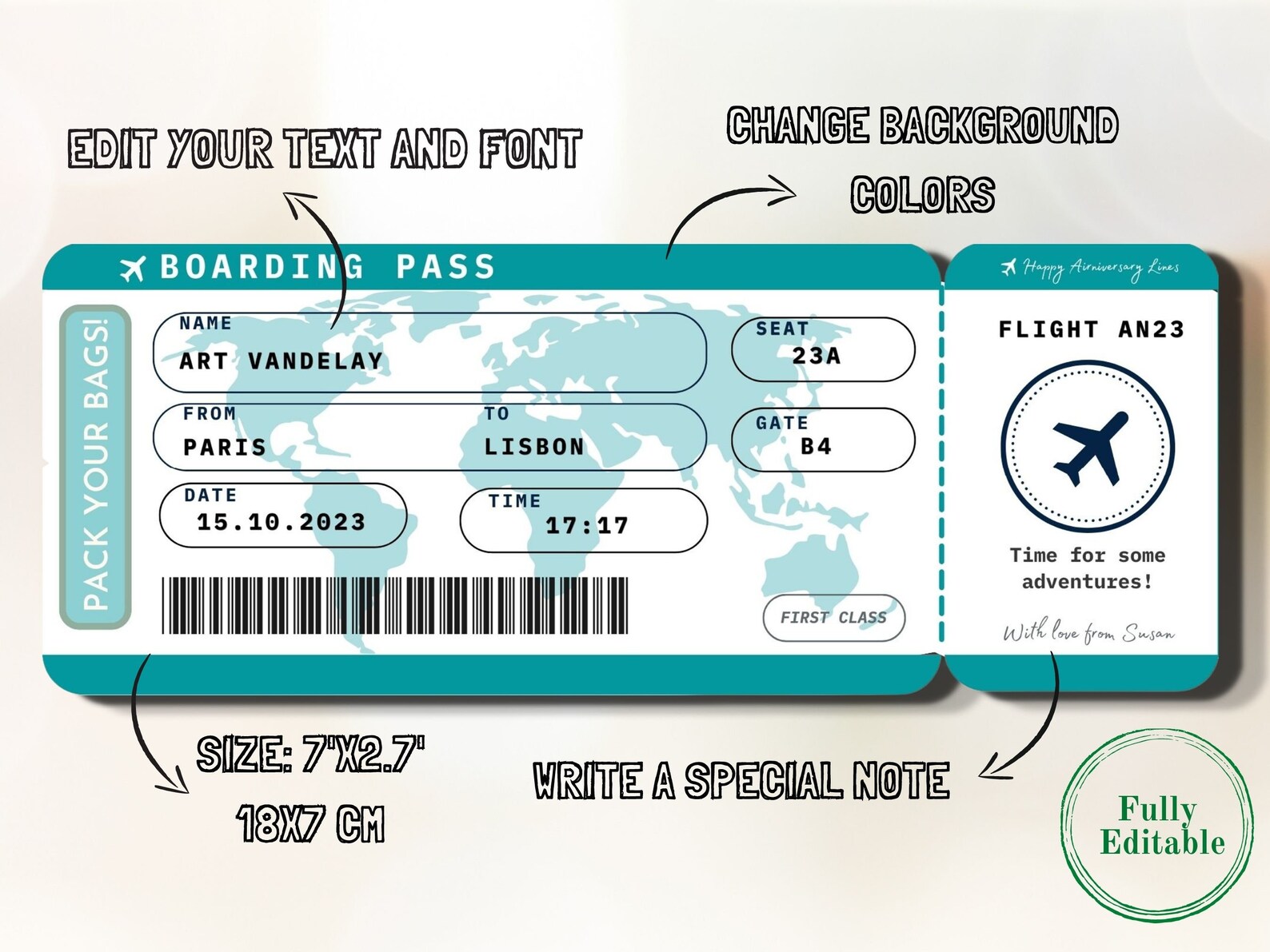Editable Boarding Pass Template, Printable Airline Ticket, Canva ...