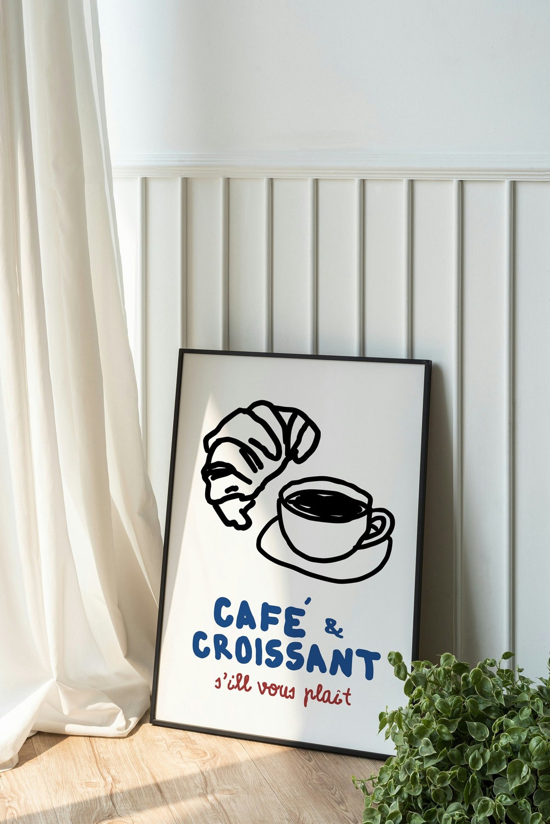 French Cafe Croissant Print, Cafe Et Croissant Poster, French Croissant ...