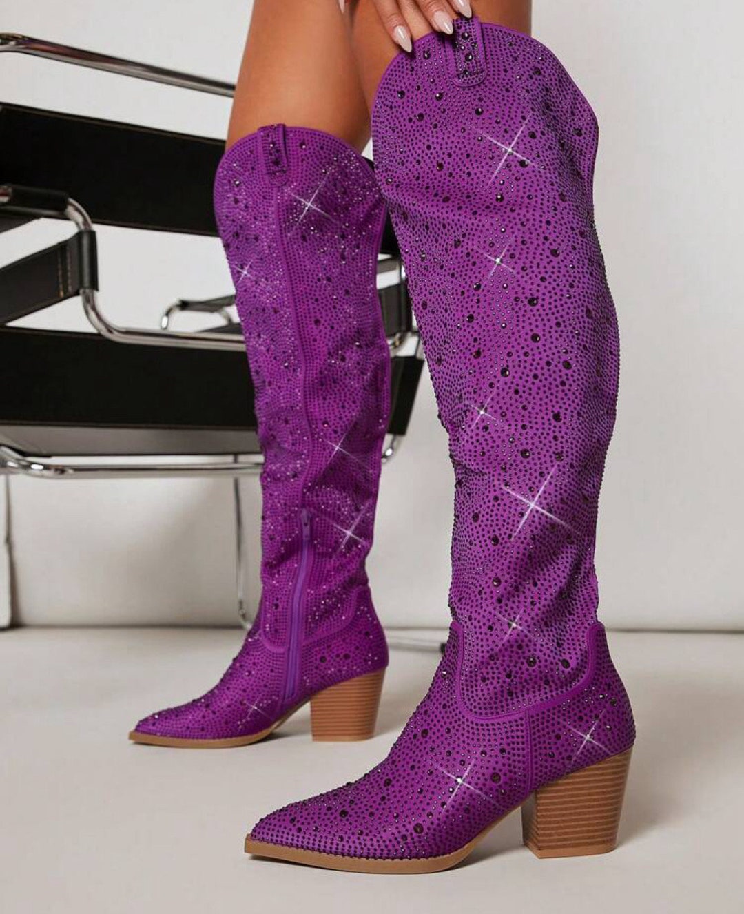 Purple Rhinestone Cowboy Cowgirl Boots Nashville Bachelorette Heel ...