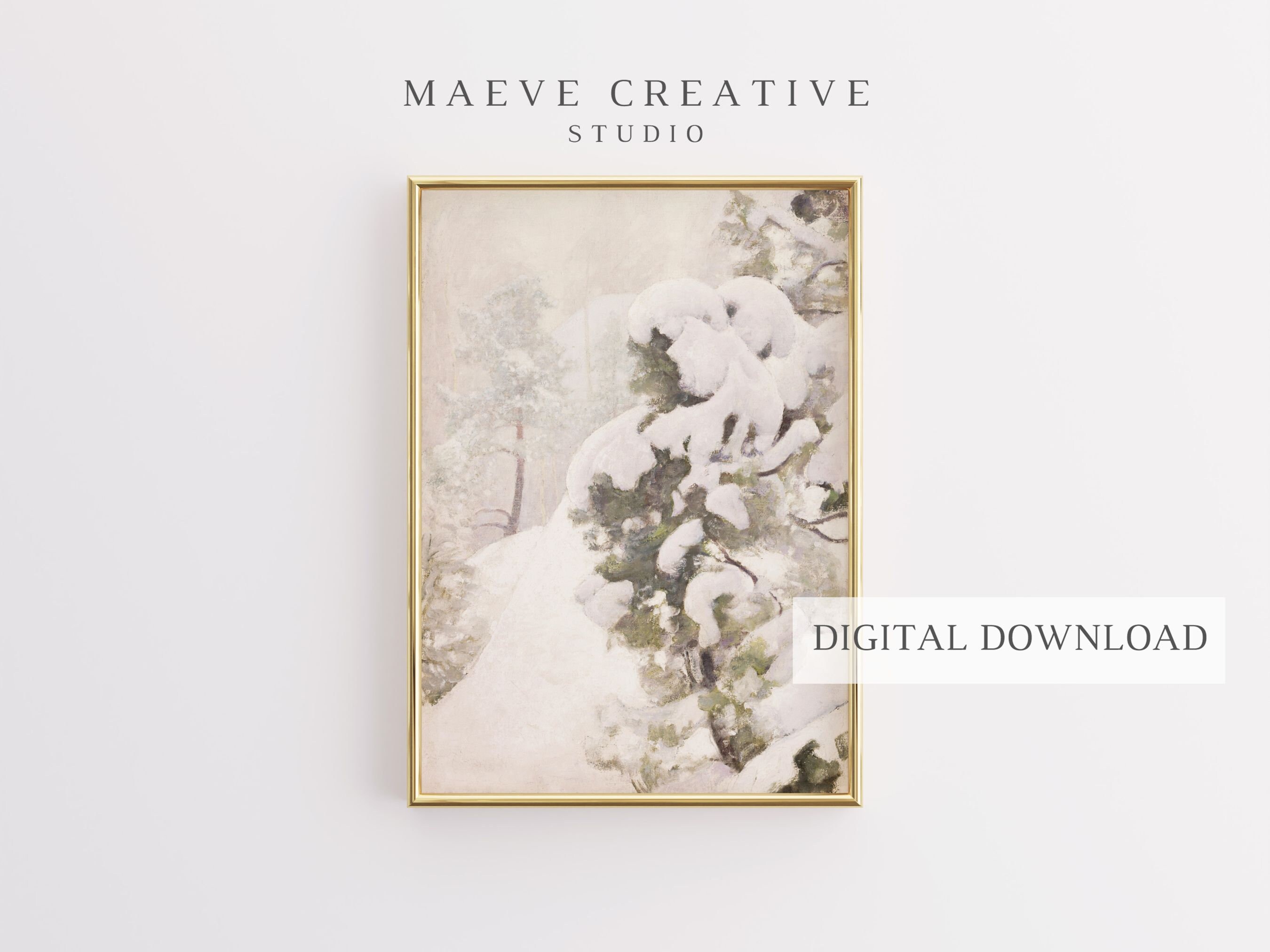 Winter Pine Tree Forest Painting Printable Vintage Landscape Painting ...