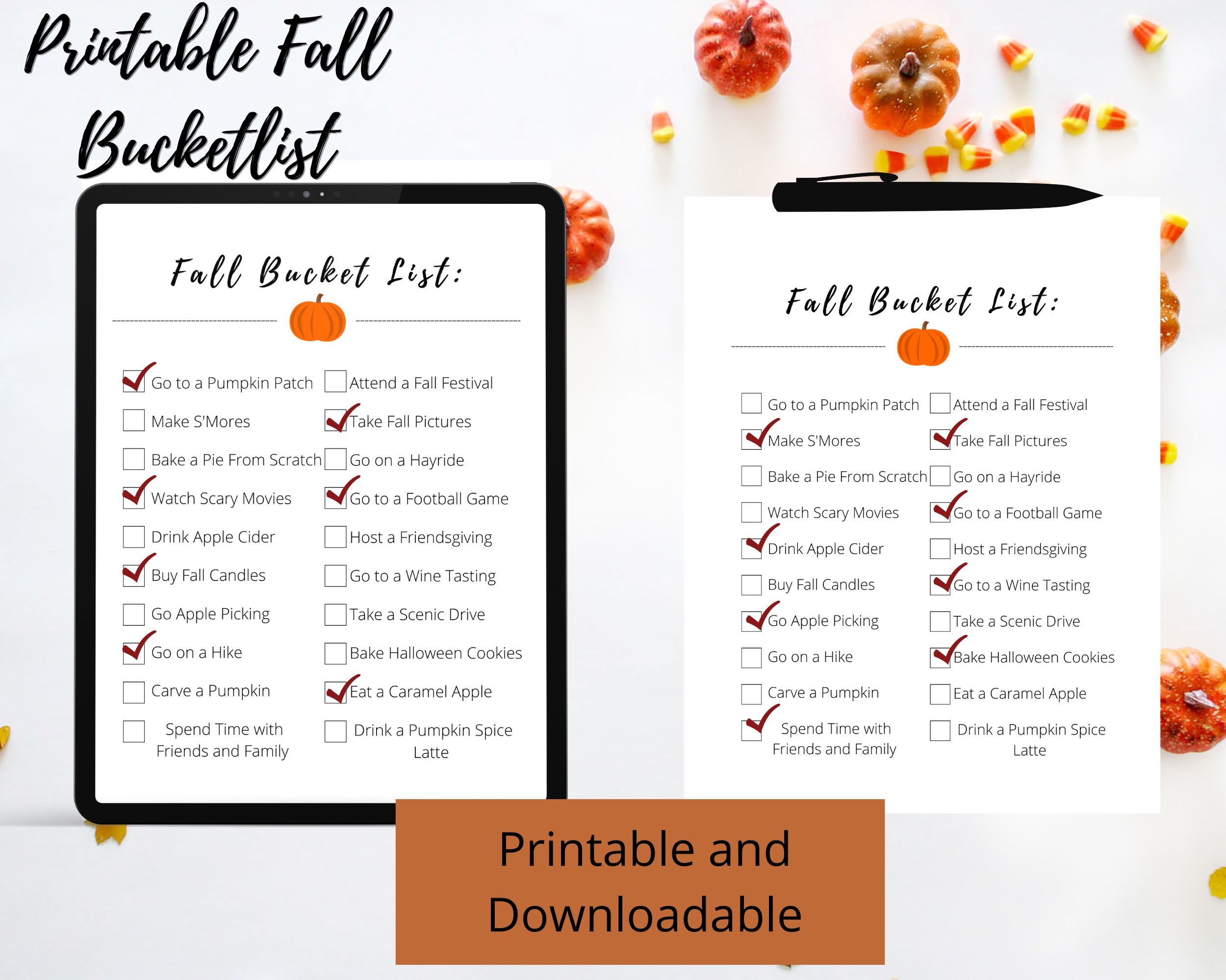 Fall Bucket List Printable- Instant Download, Bucket List, Art ...