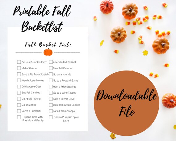 Fall Bucket List Printable Instant Download Bucket List Art - Etsy
