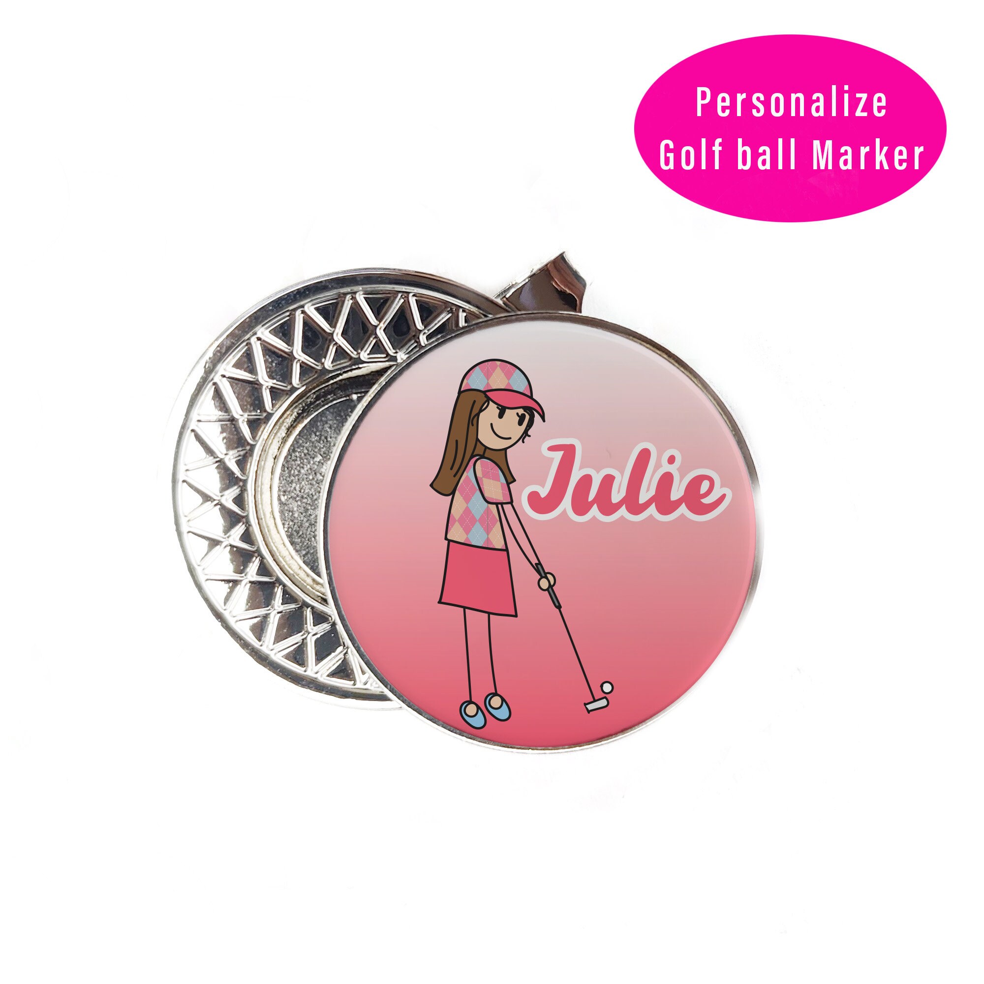 Putter Stick Figure, Personalized Ball Marker, Women Golf, Ball Lady ...