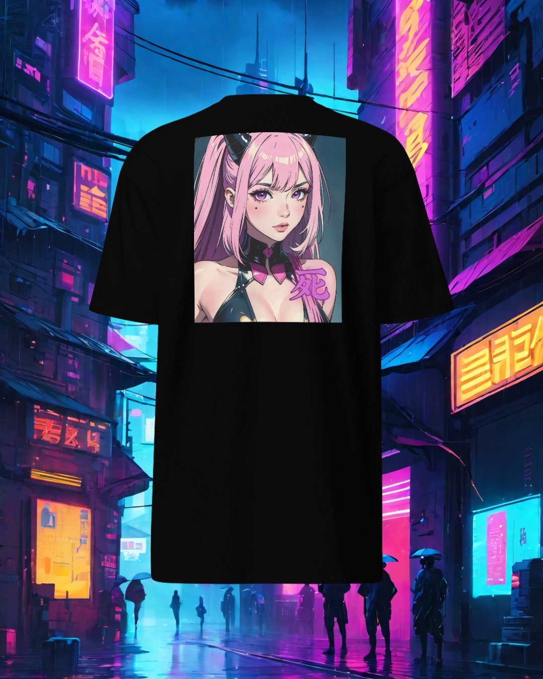 Pink Succubus Waifu Death Kanji Back Design With Sentiencegeneration ...