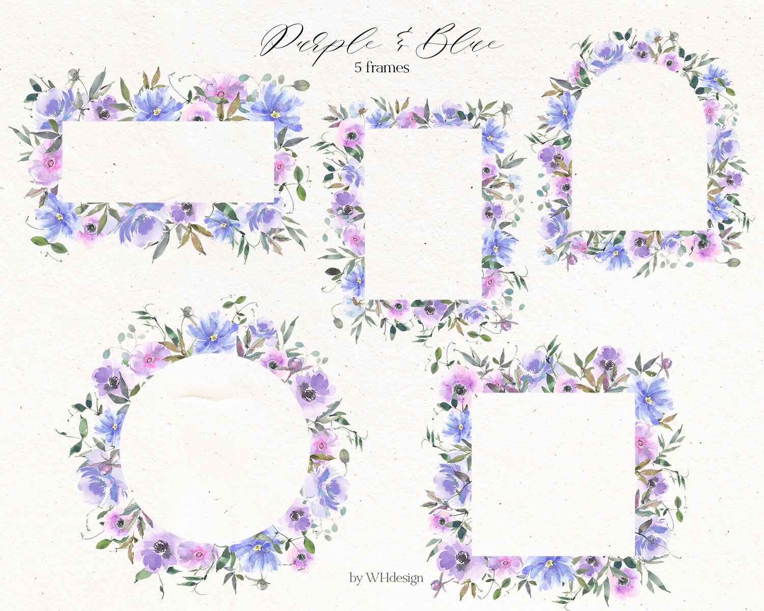Purple Blue Clipart, Watercolor Floral Set, Garden Flowers Clipart ...