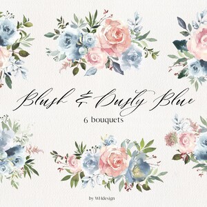 Watercolor Floral Digital Clipart PNG Pink Navy Blue Flower Clipart ...