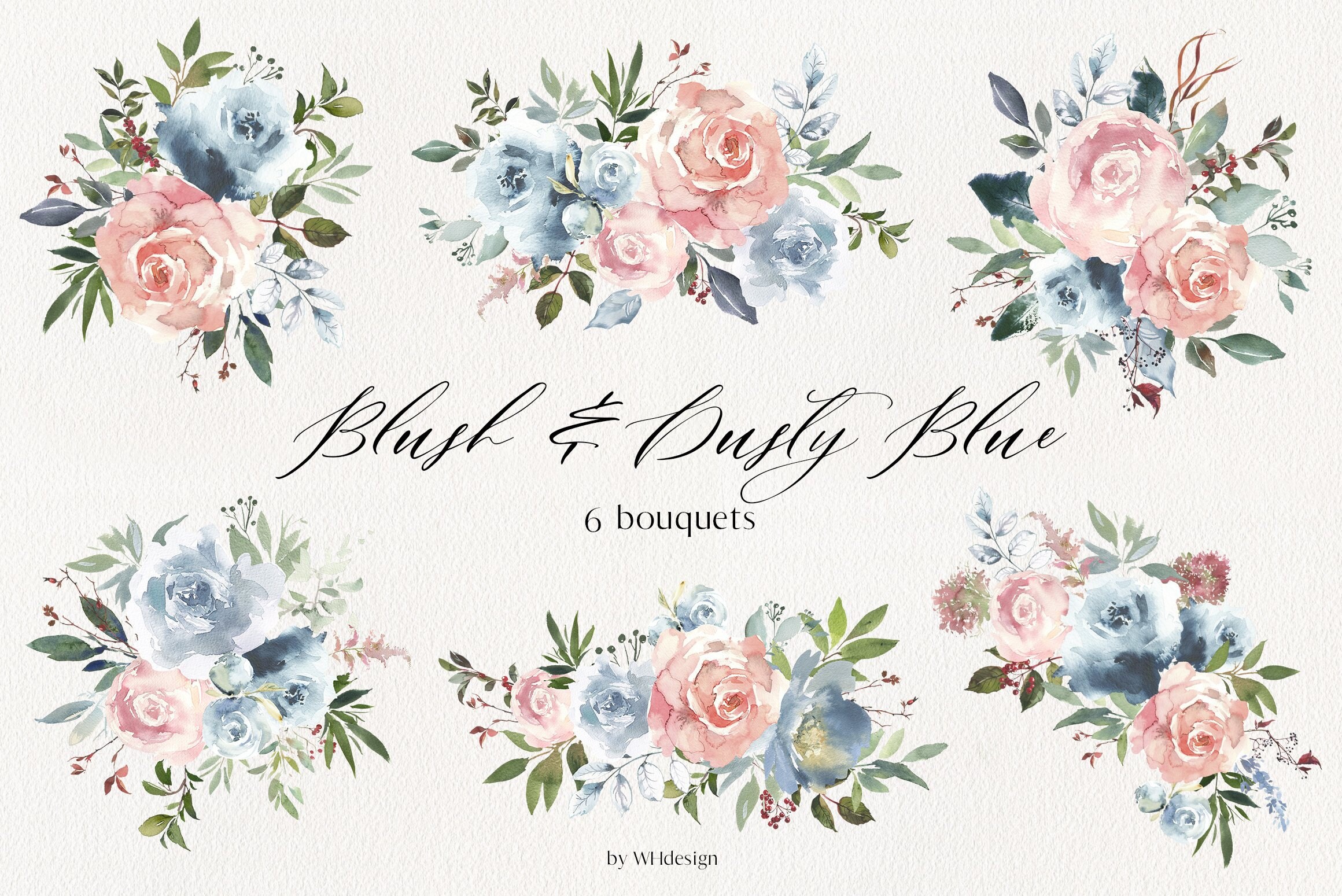 Watercolor Floral Digital Clipart PNG Pink Navy Blue Flower Clipart ...