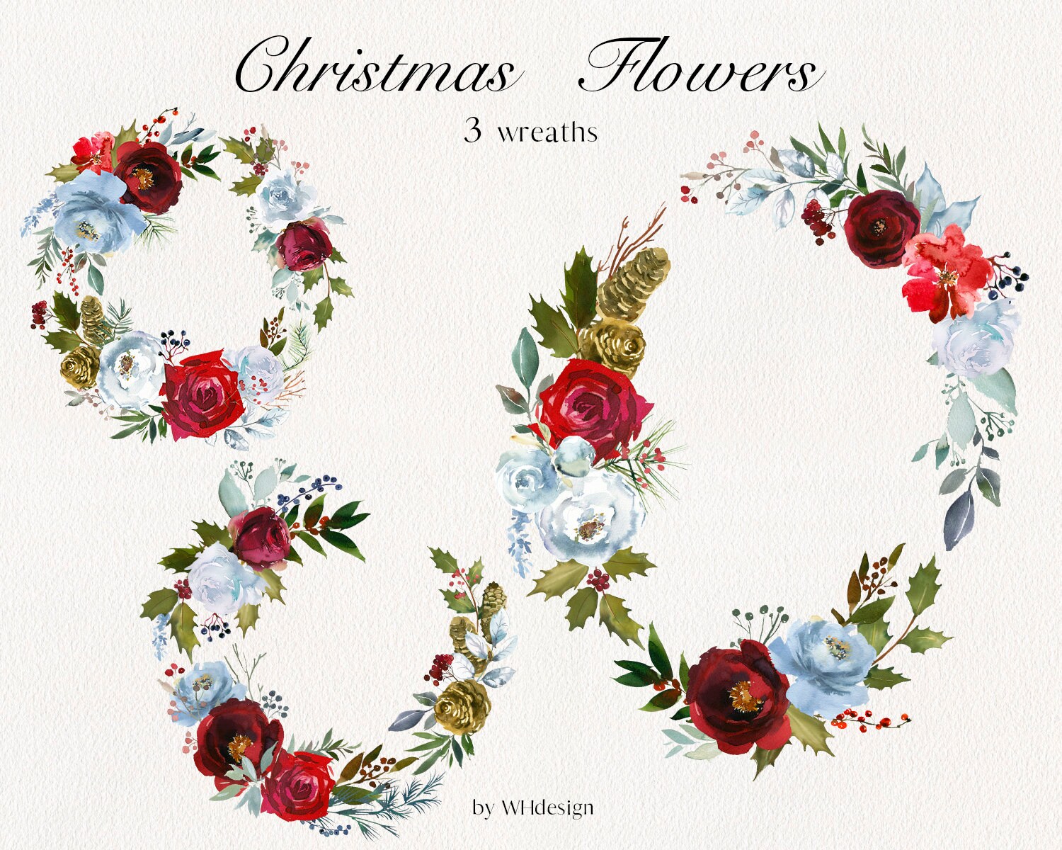 Christmas Flowers Clipart, Christmas Watercolor Floral Set, PNG ...