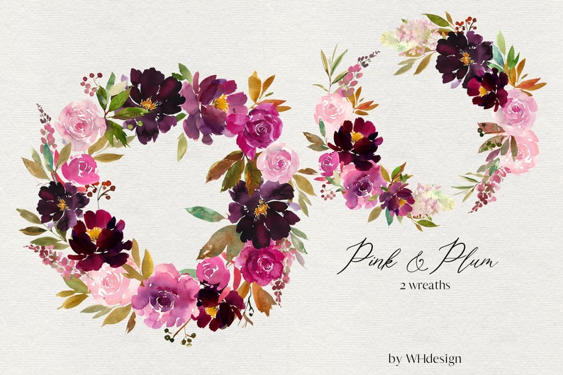 Flower Clipart Pink Dark Purple Floral Clipart Bouquet Wreath ...
