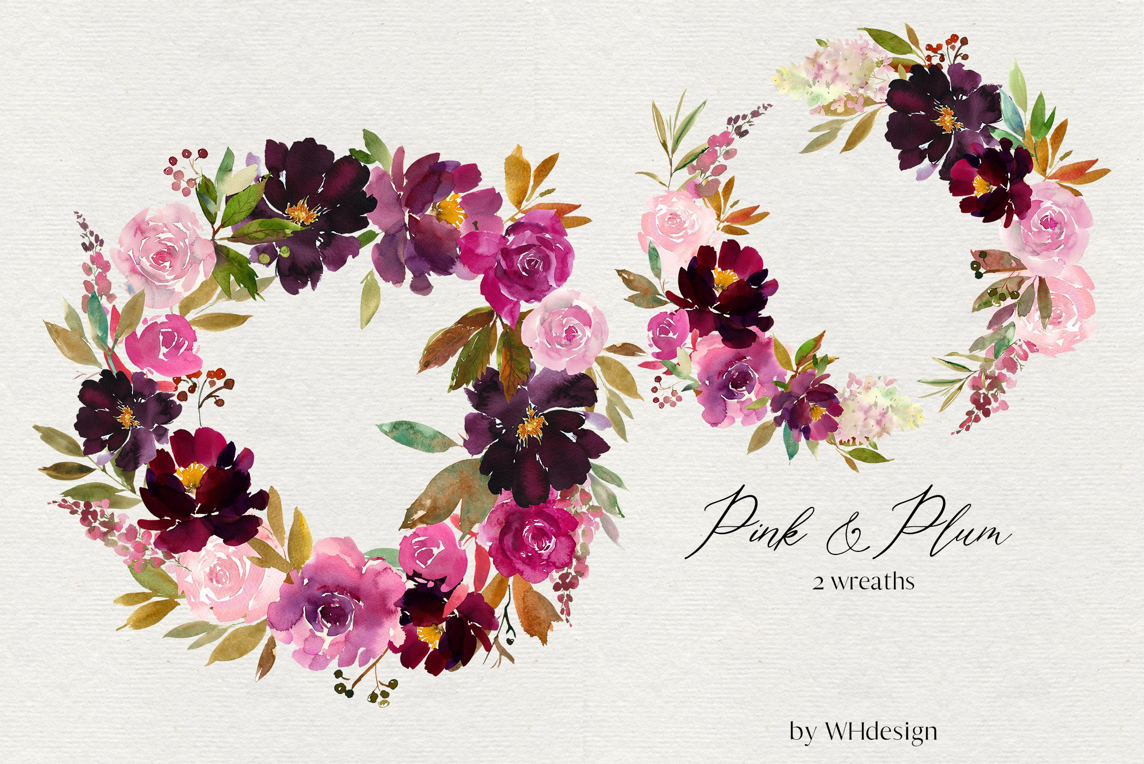 Flower Clipart Pink Dark Purple Floral Clipart Bouquet Wreath ...