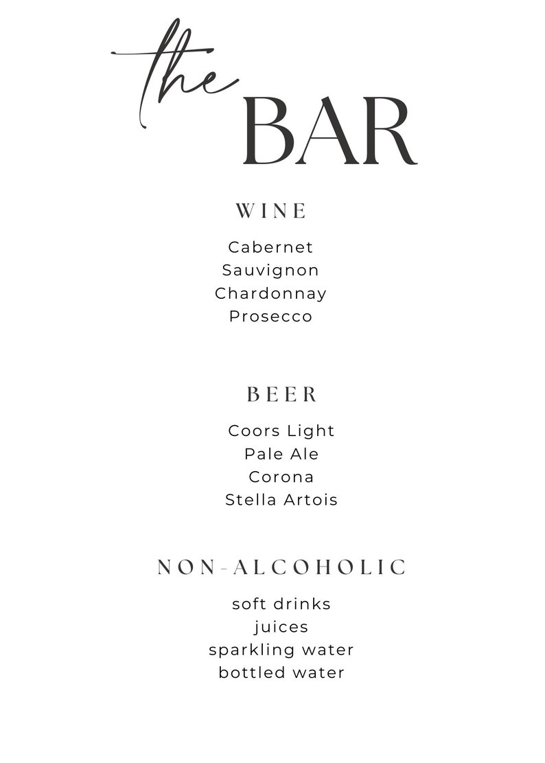 Bar Menu Digital Download, Editable Wedding Bar Menu, Bar for Diy Bride ...
