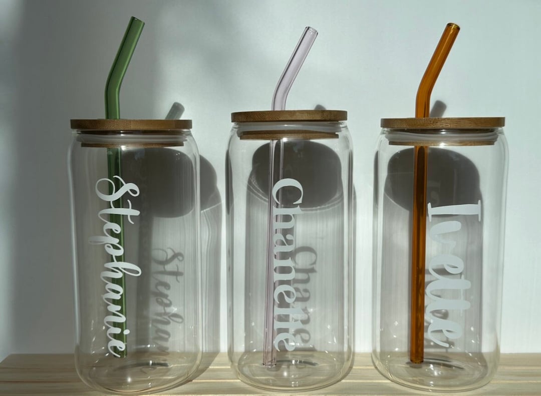 Custom Name Cups With Glass Straws and Bamboo Lids - Etsy