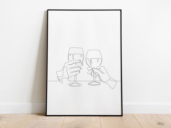 Cheers Line Art Wine Line Art Wall Prints Wine Lover - Etsy