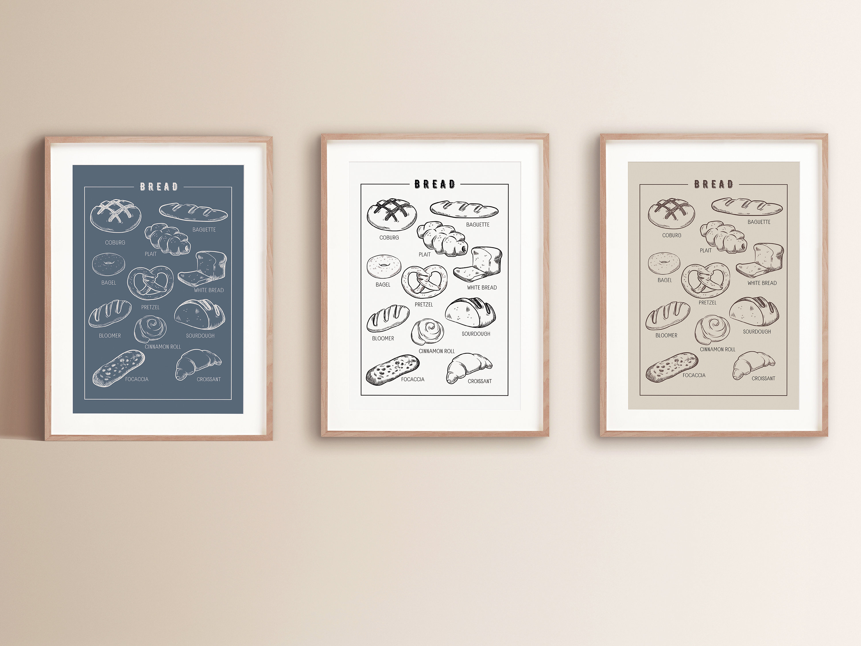 Bread Types Poster Printable Wall Art 3design, Bread Guide Kitchen ...