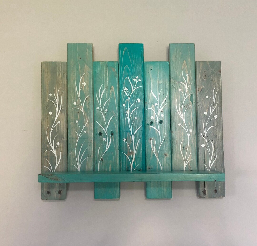Teal Decorative Wall Shelf / Hand-painted Floral Design on - Etsy