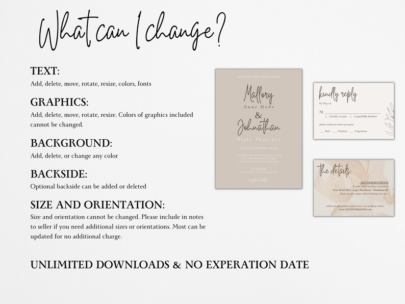 Neutral Boho Wedding Invitations, Beige Wedding Invitations, Instant ...