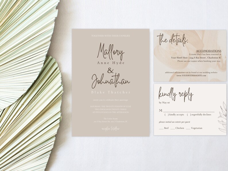 Neutral Boho Wedding Invitations, Beige Wedding Invitations, Instant ...