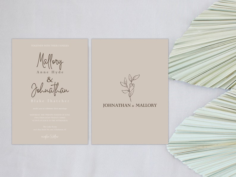 Neutral Boho Wedding Invitations, Beige Wedding Invitations, Instant ...