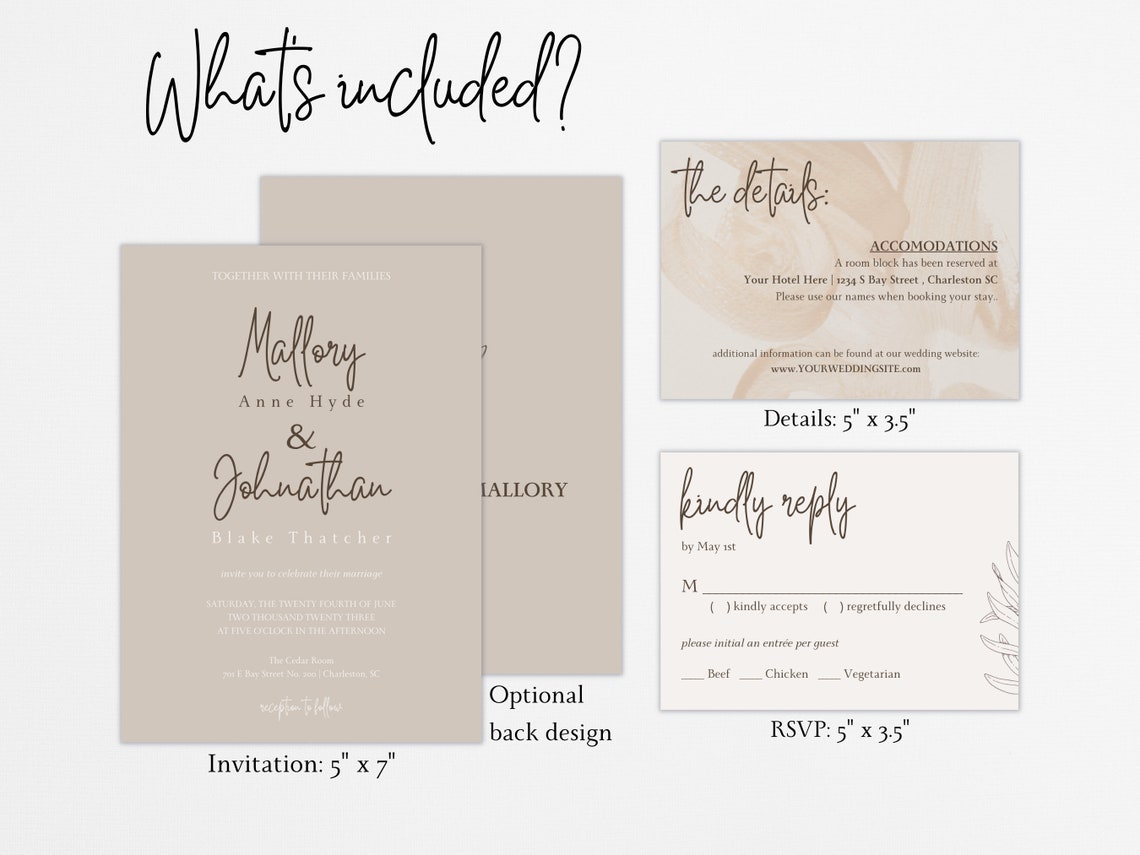 Neutral Boho Wedding Invitations, Beige Wedding Invitations, Instant ...
