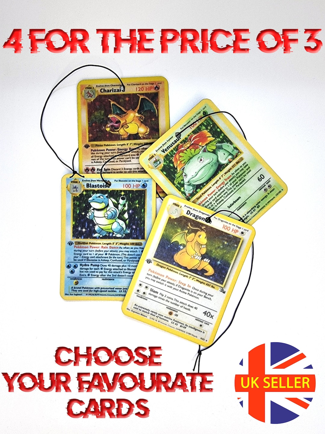 Personalised Pokemon Card Car Air Freshener Charizard, Blastoise ...