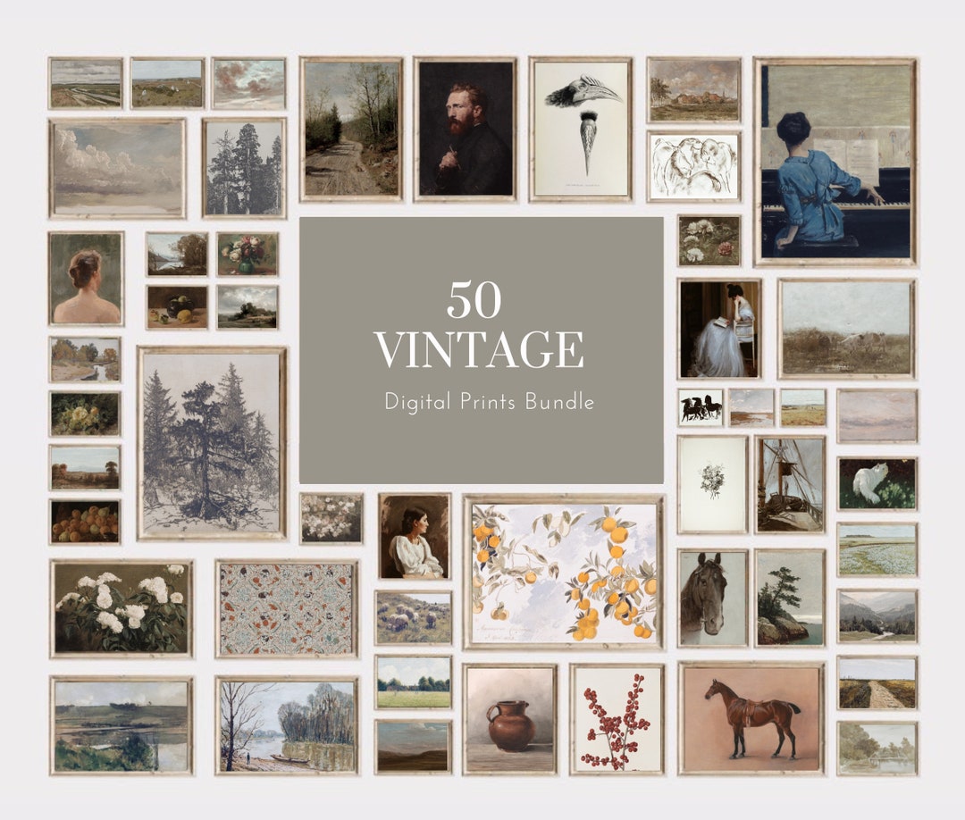 50 Vintage Digital Prints Set | Gallery Wall Set | Wall Bundle Set ...