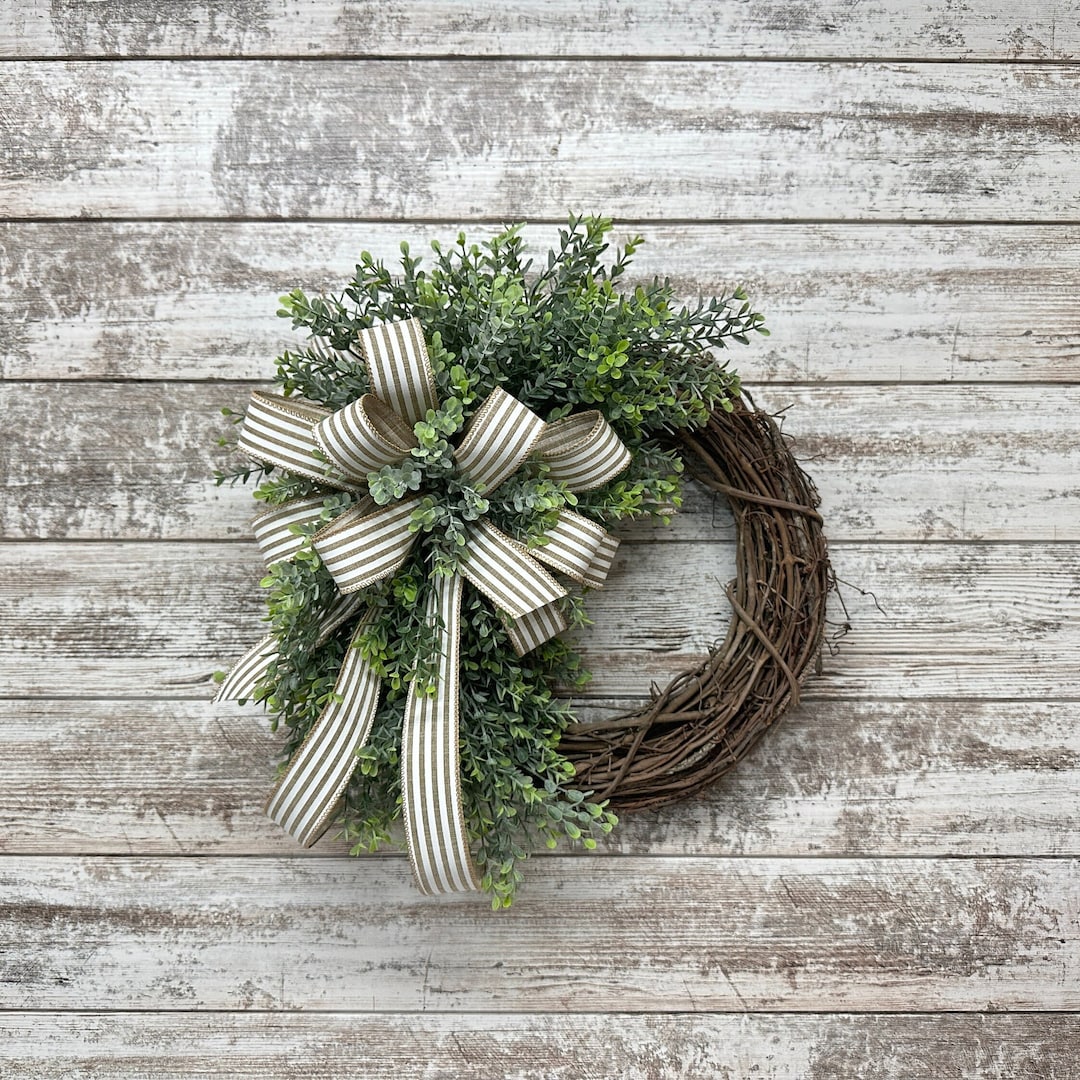 Neutral Everyday Boxwood Front Door Wreath, Greenery Grapevine Wreath ...