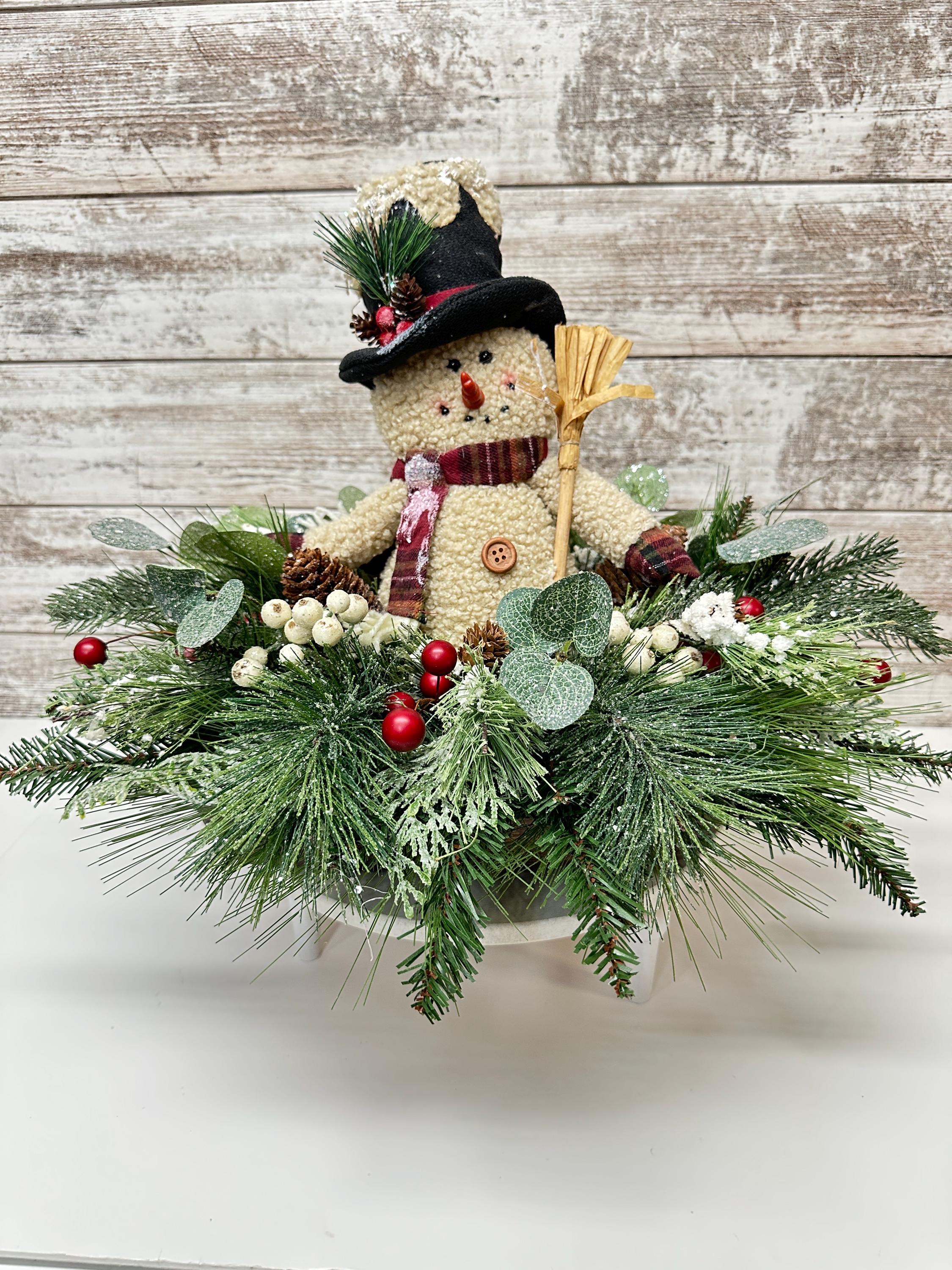 Snowman Christmas Centerpiece, Frosted Pine, Holiday Table Decor - Etsy