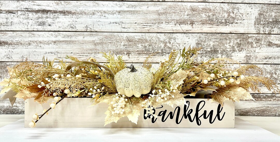 Neutral Thankful Fall Centerpiece, Rustic Thanksgiving Table Decor ...