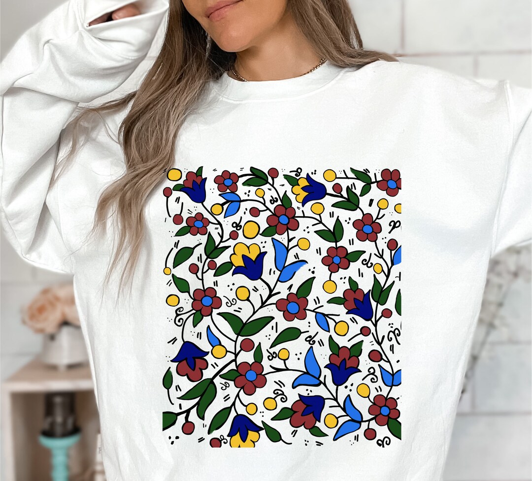 Floral Ceramics Pattern Palestinian Armenian Unisex T-shirt Long Sleeve ...