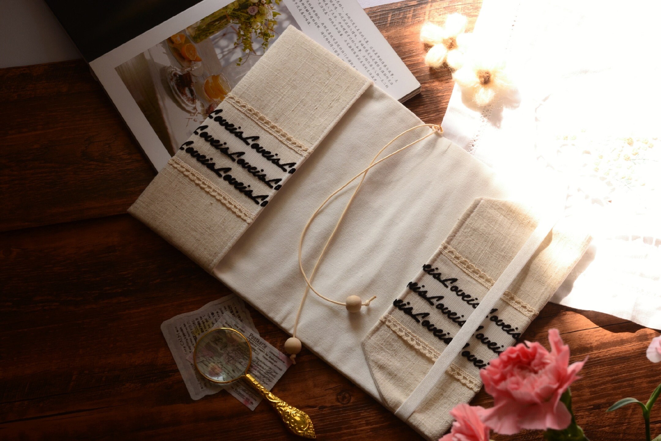 Embroidered Stamp Letter Fabric Book Cover, A5 A6 Cloth Book Cover ...