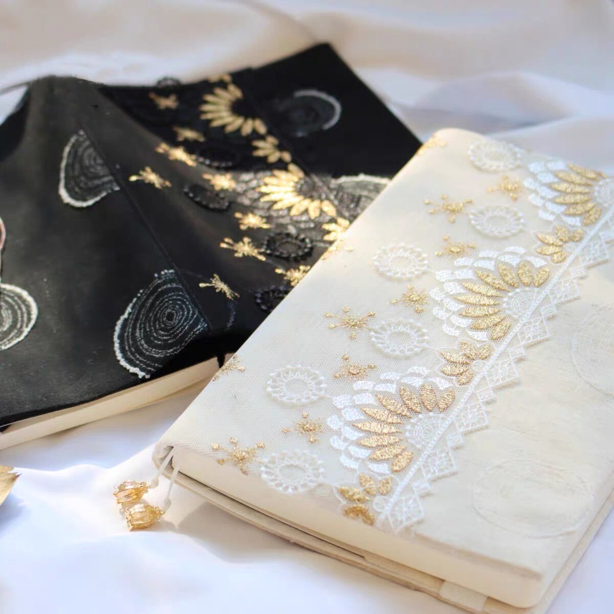 Lace & Embroidered Fabric Book Cover, A5 A6 Cloth Book Cover, Denim ...
