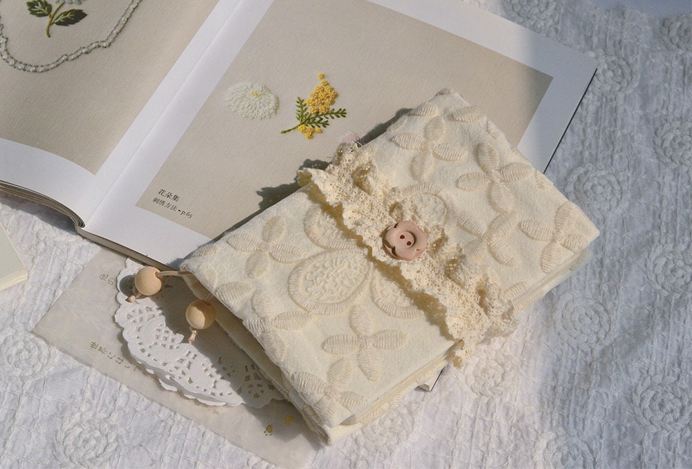 Fabric Book Cover - Lace Embroidered A5 A6 Cloth Book Cover, Notebook ...